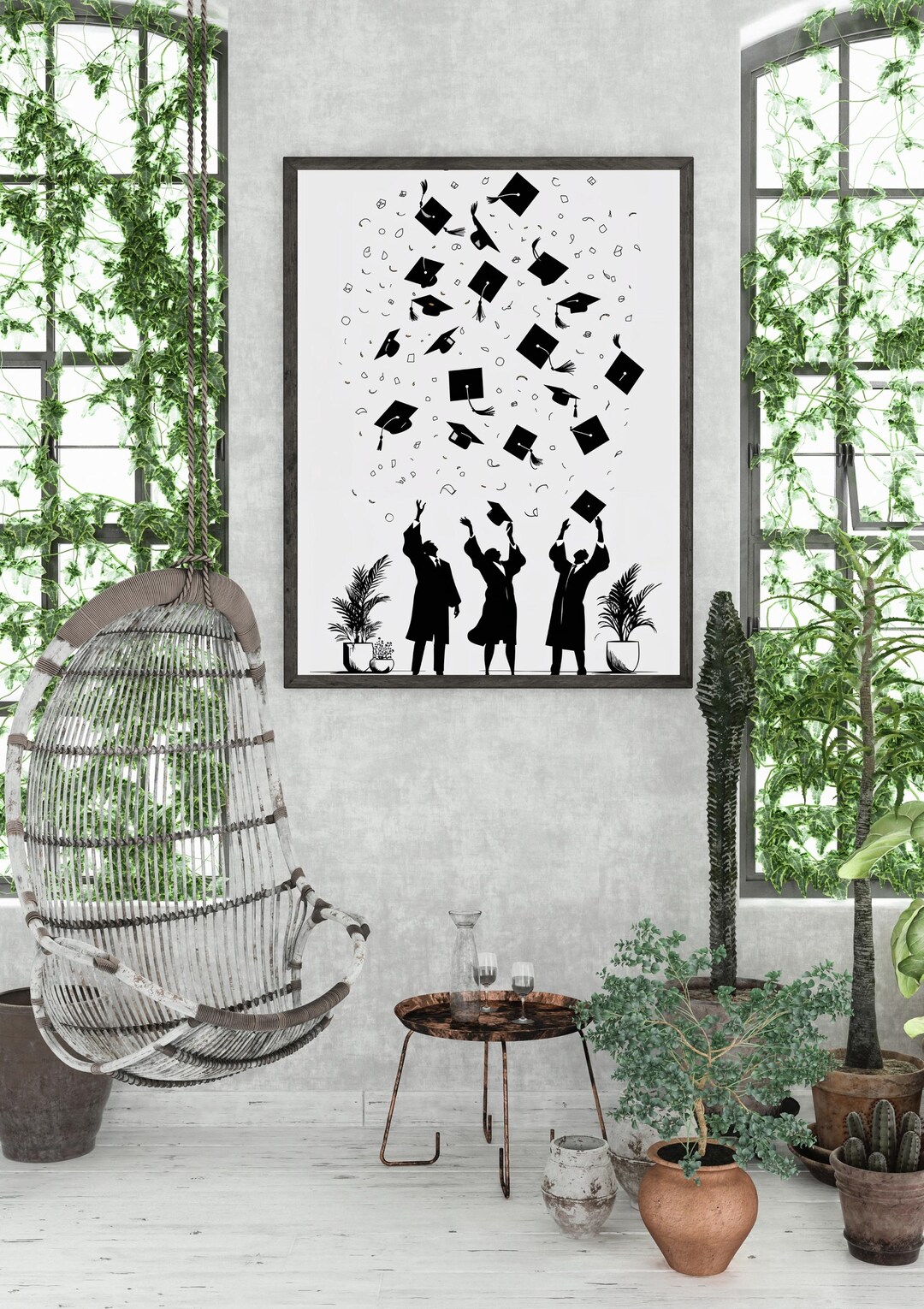 Joyful Graduation Cap Toss Art, Printable Digital Download, Minimalist ...