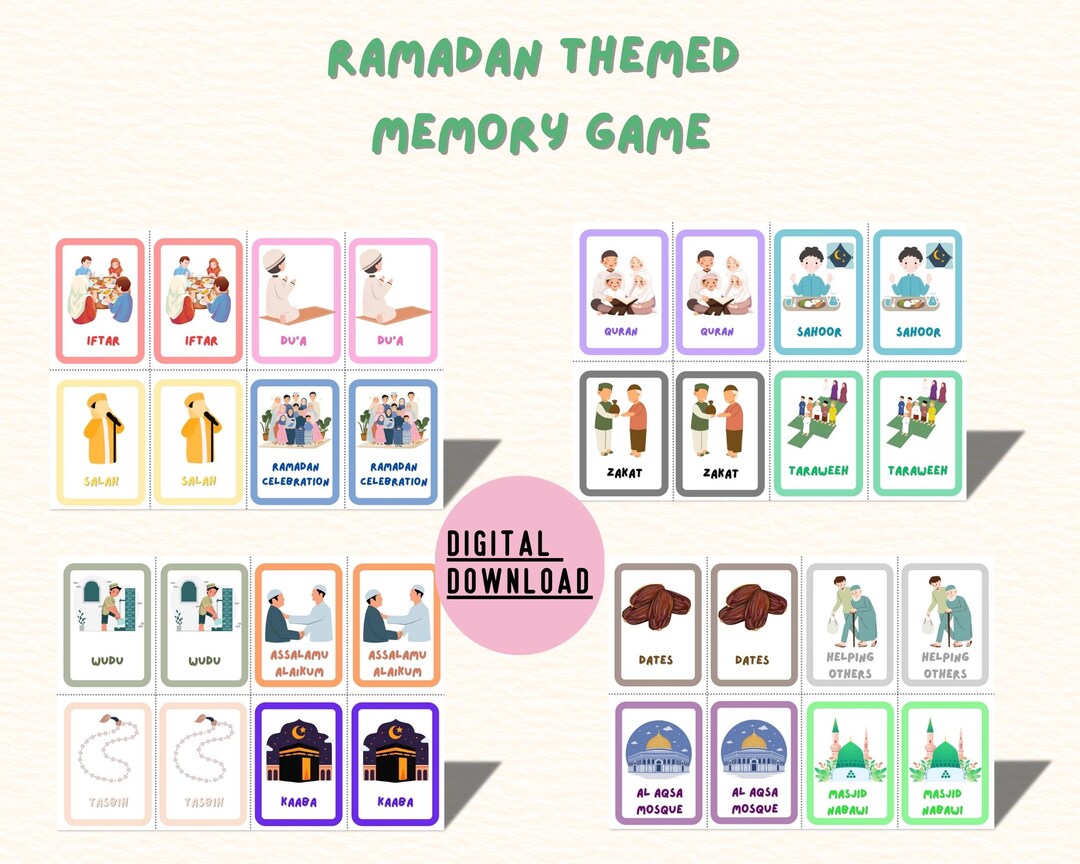 Ramadan Themed Memory Game, Game Cards, Islamic Game, Educational ...