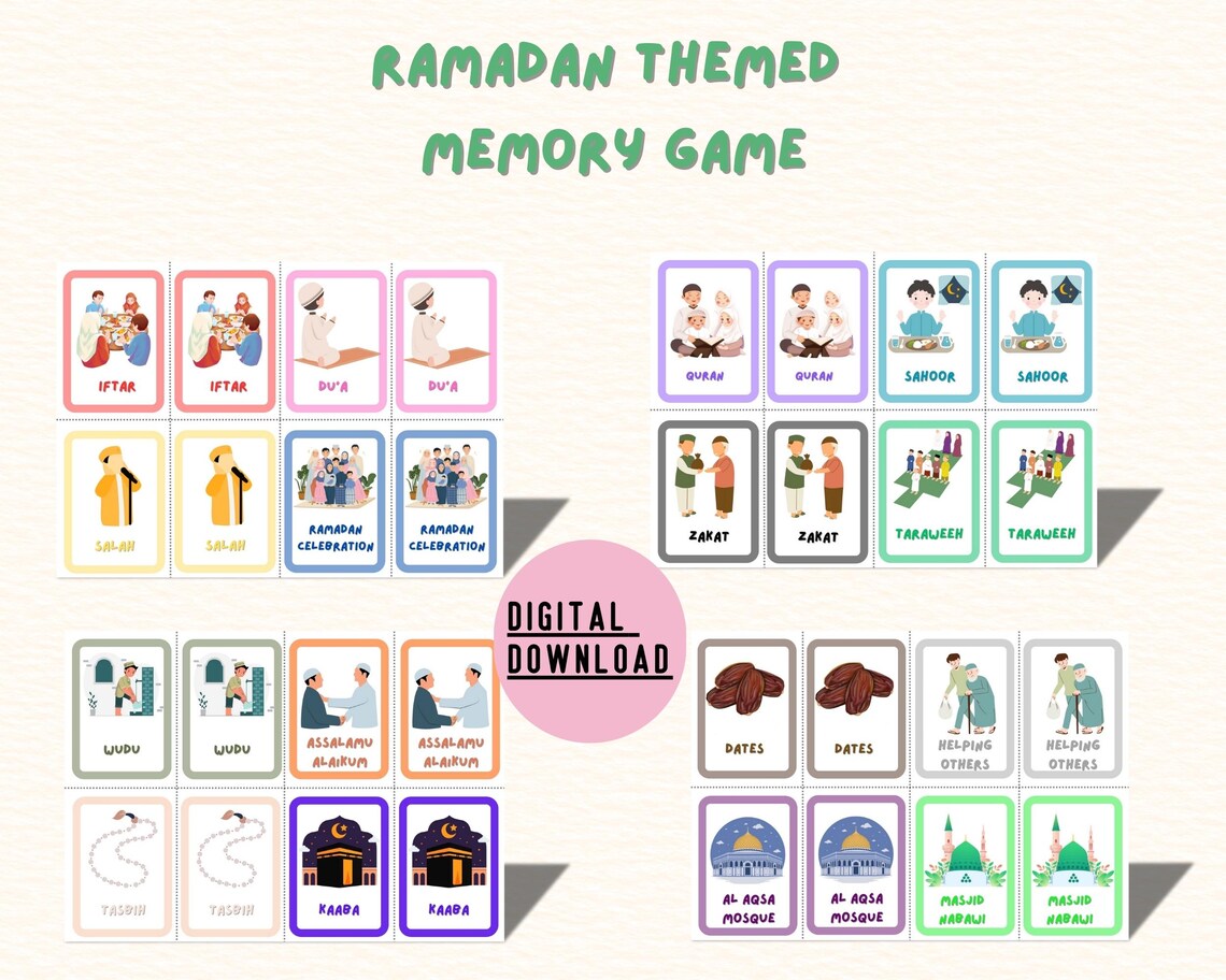 Ramadan Themed Memory Game, Game Cards, Islamic Game, Educational ...
