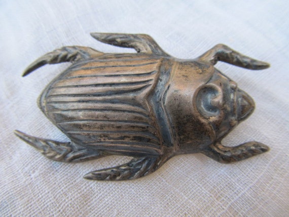 Antique LARGE Sterling Silver Scarab Bug Brooch/Pin-E… - Gem