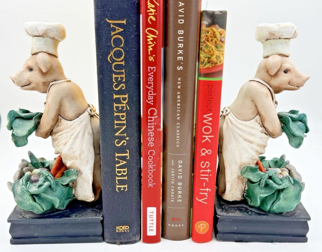 Vintage French Country Chef Pig Heavy Cast Resin Bookends Pair Cookbook ...