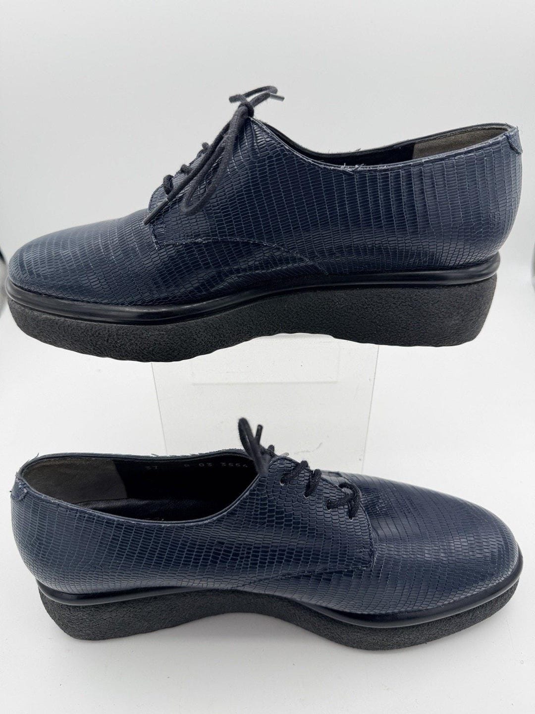 Robert Clergerie Paris Navy Lizard Embossed Leather Platforms Women’s 7 ...