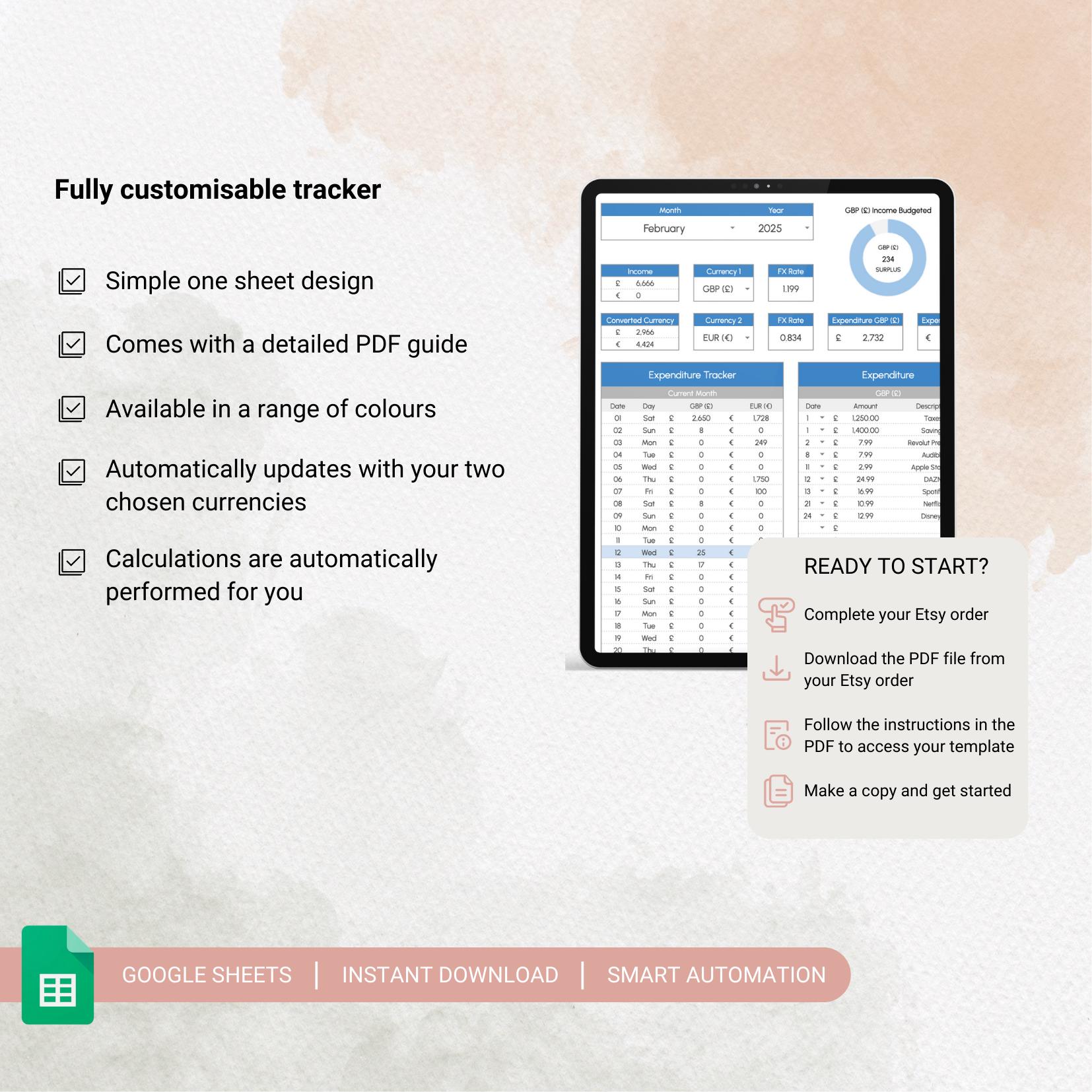 Dual Currency Monthly Budget Template Google Sheets - Etsy