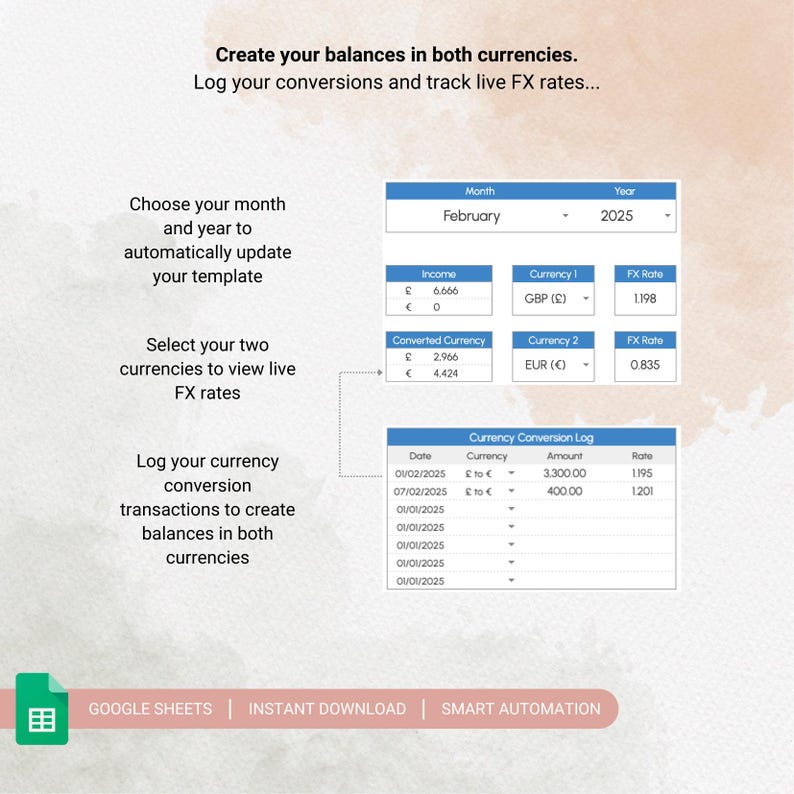 Dual Currency Monthly Budget Template Google Sheets - Etsy