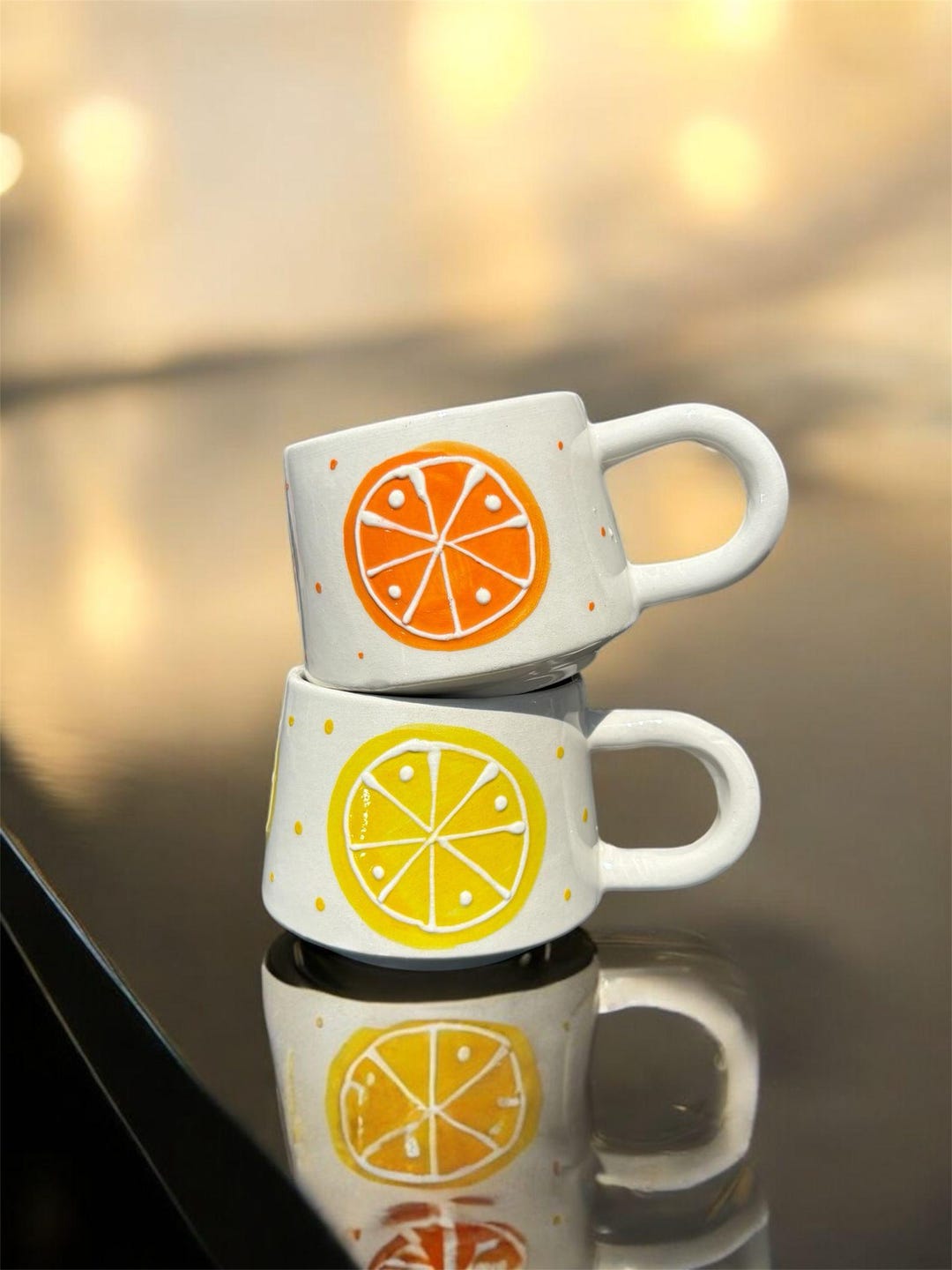 2 Piece Handmade Citrus Mug Set Orange & Lemon Ceramic Cups Fruit ...