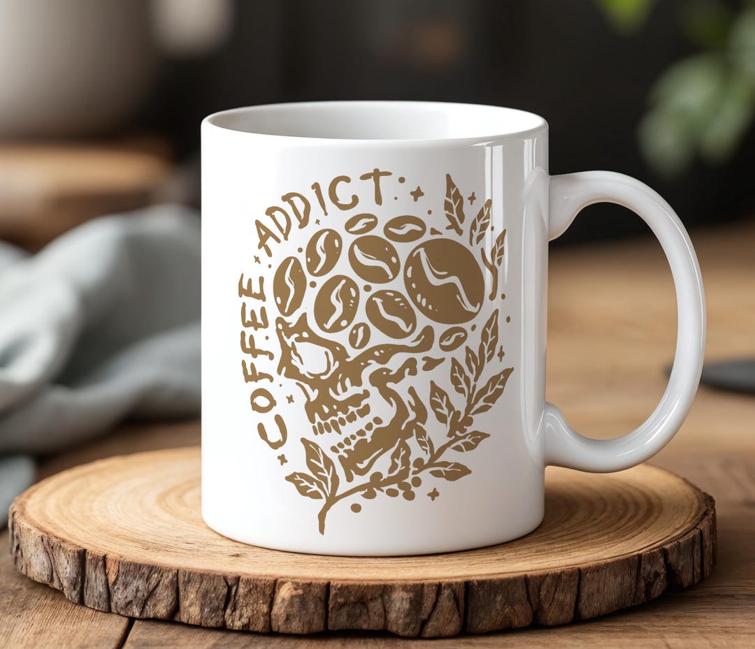 Coffee Addict Skull Mug 330ml Gothic Skull Coffee Cup With Beans Design ...