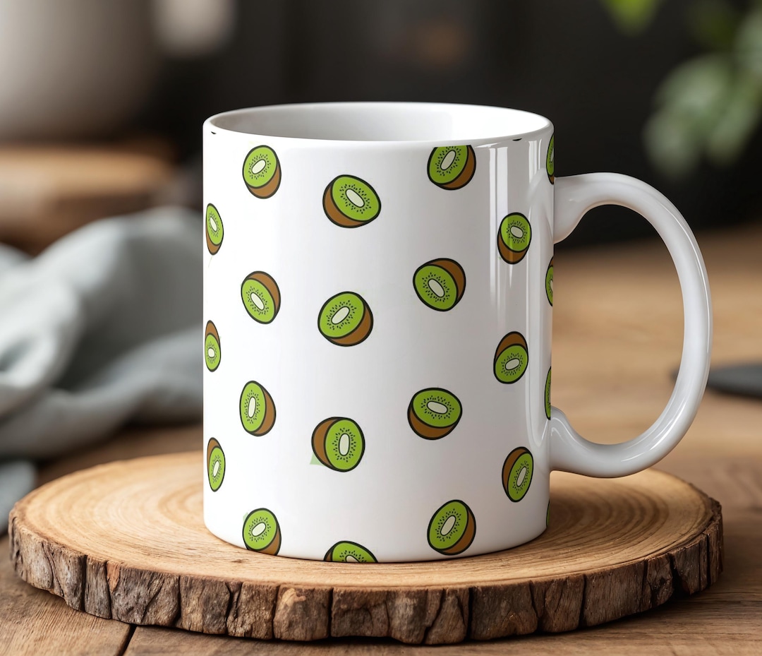 Kiwi Pattern Mug Cute Fruit-themed 11 Oz Ceramic Cup Fun Summer Gift ...