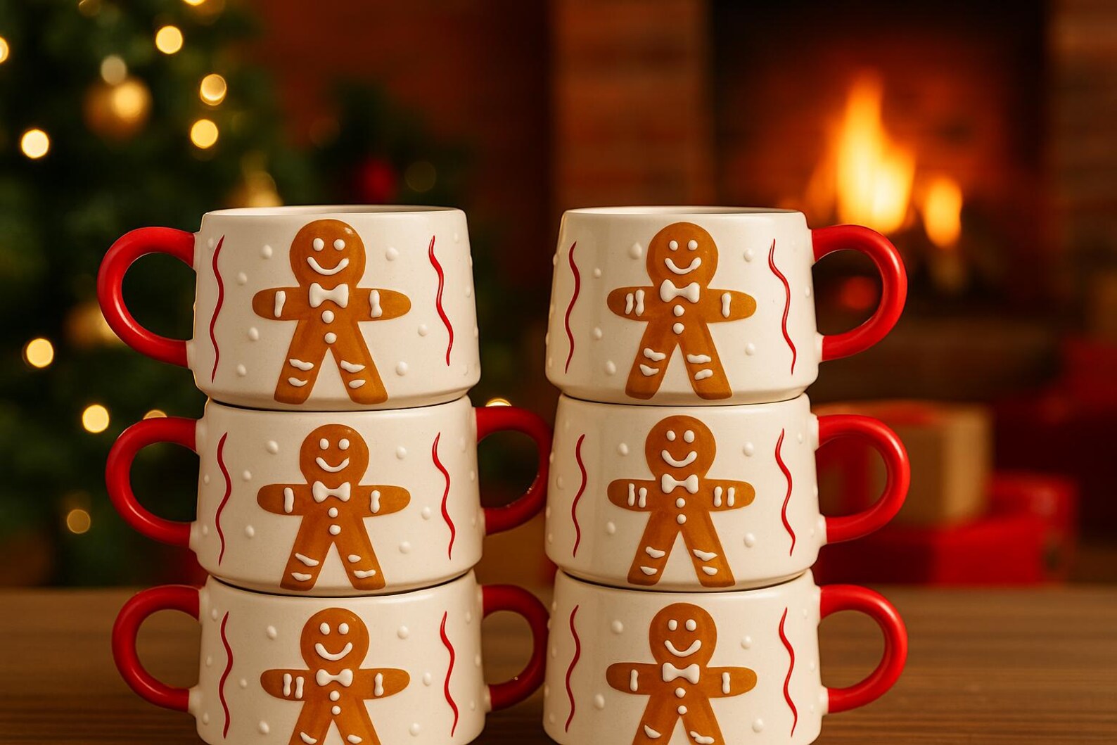 Set of 6 Handmade Gingerbread Man Christmas Mugs 200ml Ceramic Holiday ...