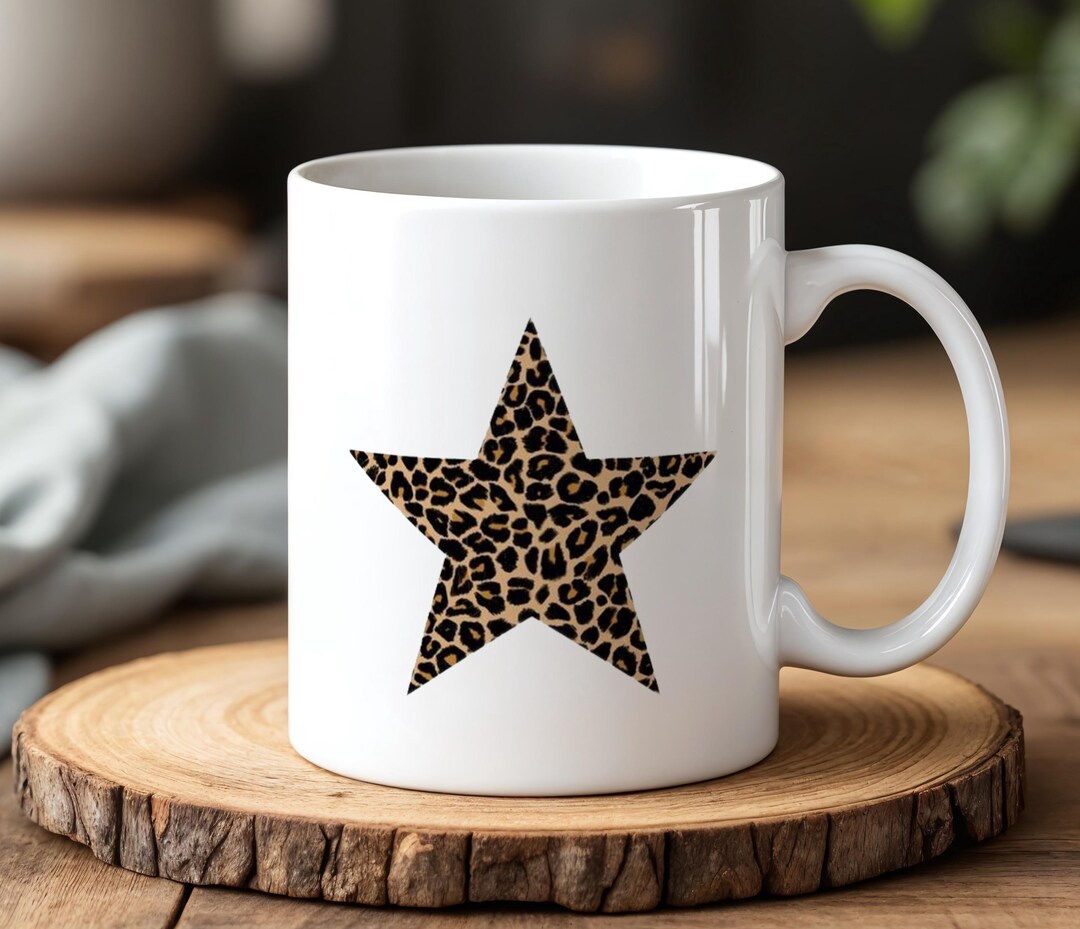 Leopard Print Star Mug 330 Ml Trendy Animal Print Coffee Cup Bold ...