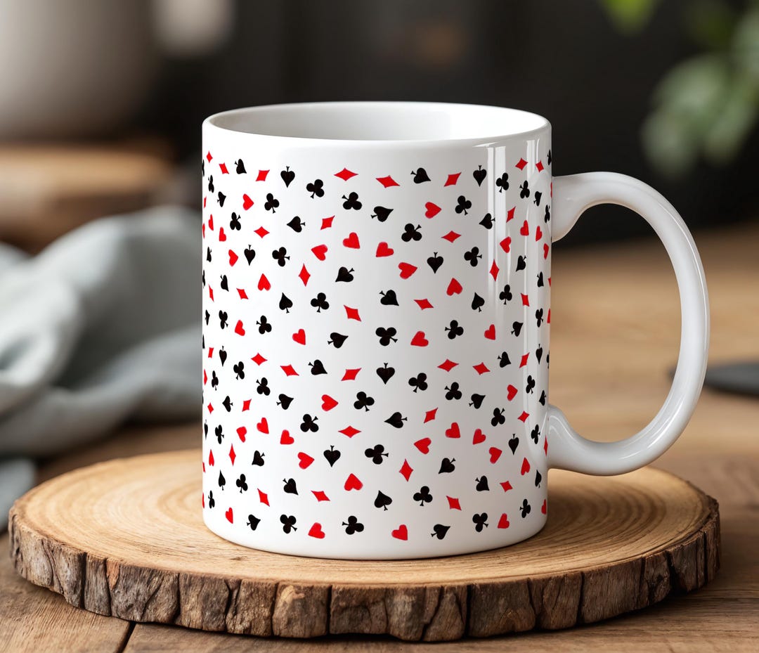 Poker Themed Mug With Playing Card Suits Red and Black Pattern Coffee ...