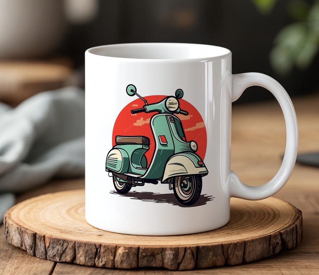 Retro Scooter Mug Vintage Style Coffee Cup Classic Motorcycle Art ...