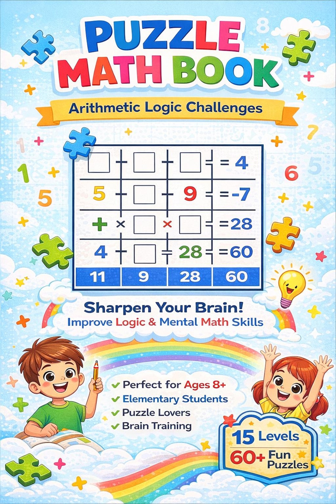 Math Grid Puzzles Printable PDF (60 Puzzles + Answer Key) | Cross Math ...