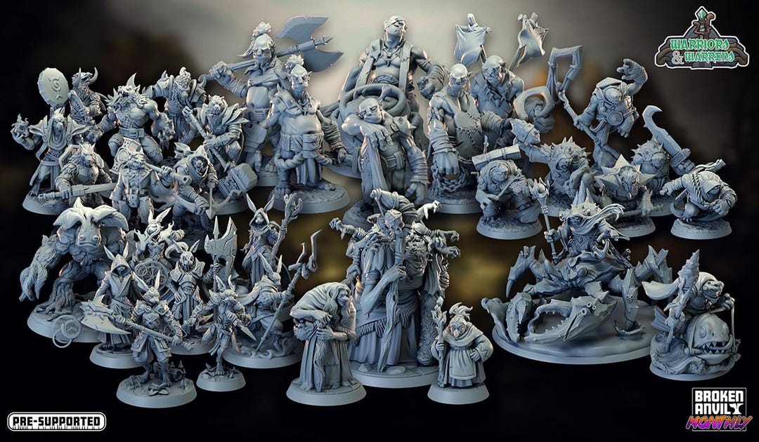 Warriors and Warrens STL Bundle: 32mm Scale Miniatures (pre-supported ...