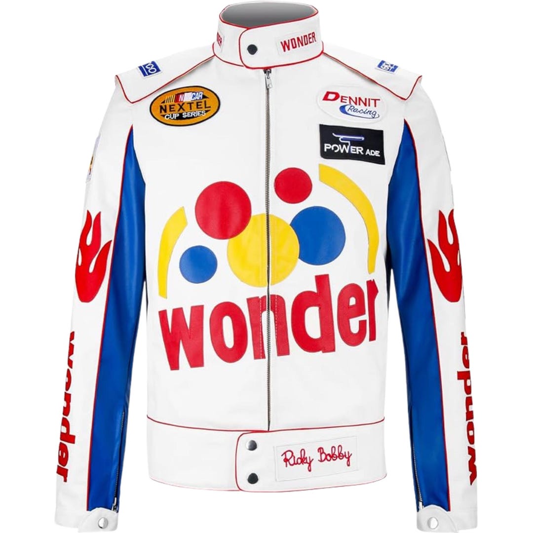 Ricky Bobby White Racing Jacket - Halloween Costume With Patches Racer ...