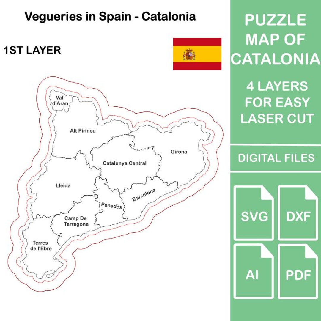 Vector Laser Cut Files - Spain Puzzle Map of Catalonia, Barcelona | SVG ...