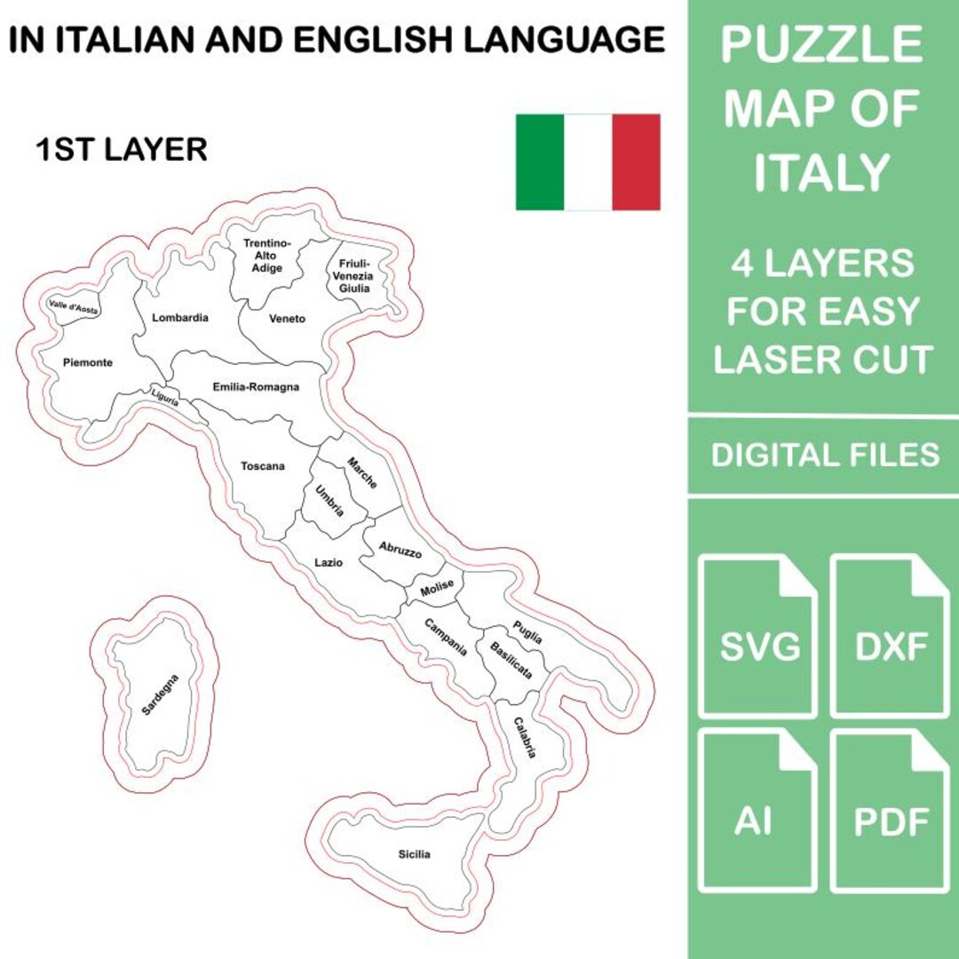 Italy Puzzle Map: Laser Cut Files, Europe Decor (svg, Dxf, Pdf, Ai) - Etsy