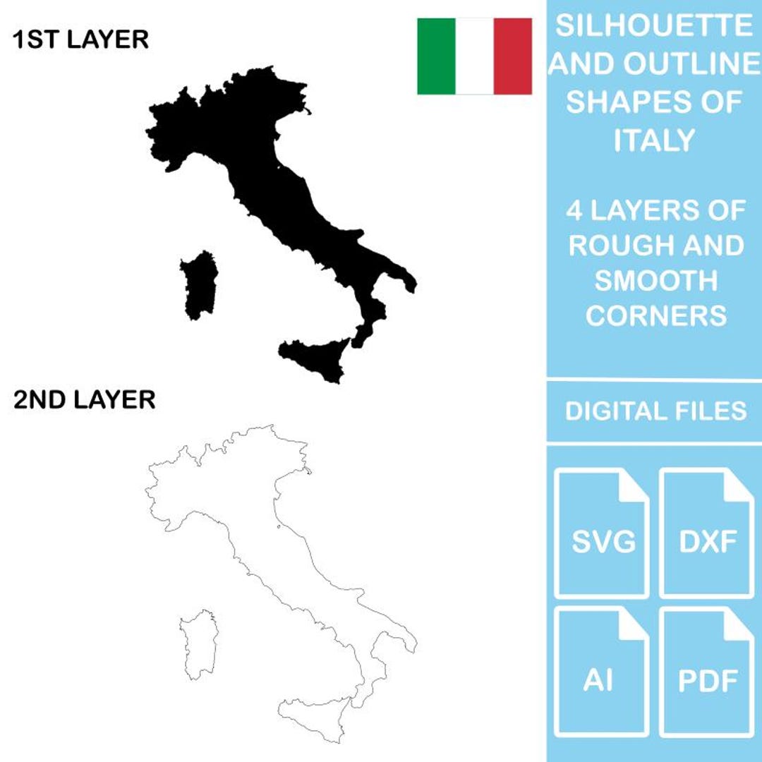 Italy Outline Silhouette, Laser Cut Vector Files (svg, Dxf, Ai, Pdf) - Etsy