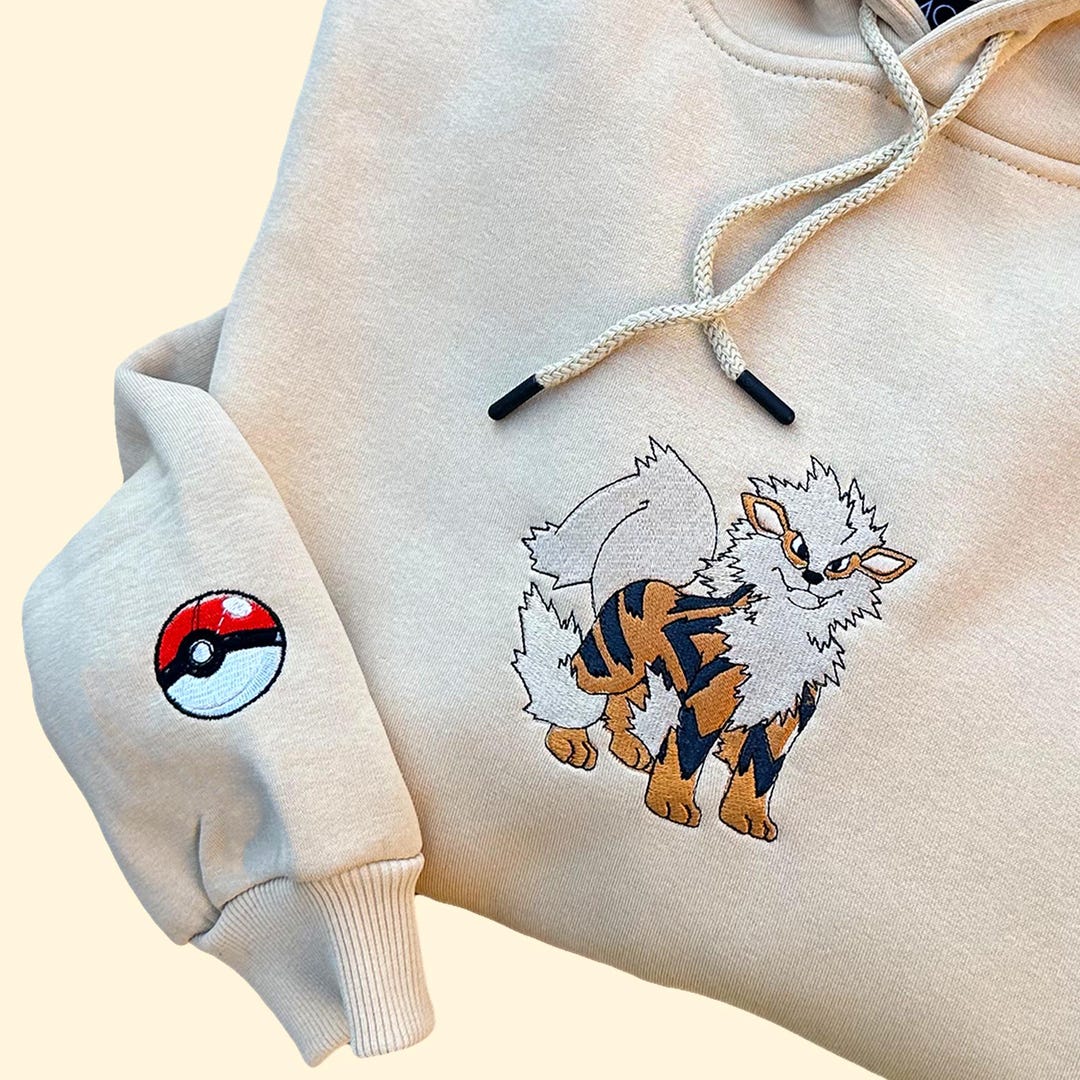 Anime Poke Character, Poke Arcanine Embroidered Sweatshirt, Embroidery ...