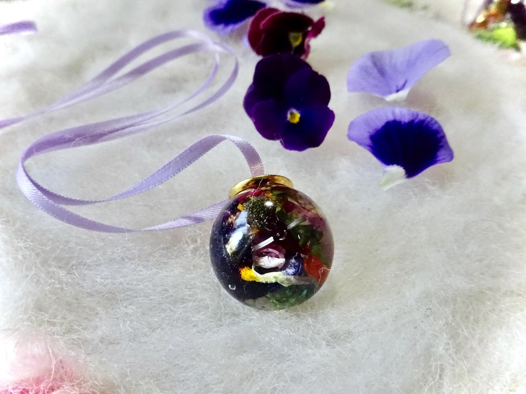 Flower Orb Purple Ribbon Necklace (L) - Etsy