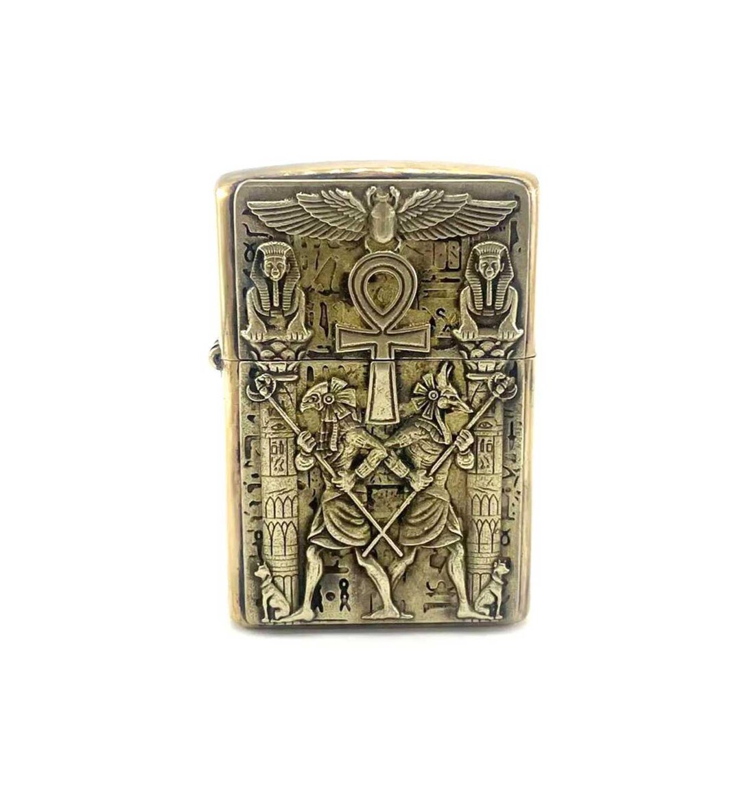 Silver Brass Egyptian Pharaoh Sphinx Ankh EDC Tool Lighter Case Holder ...