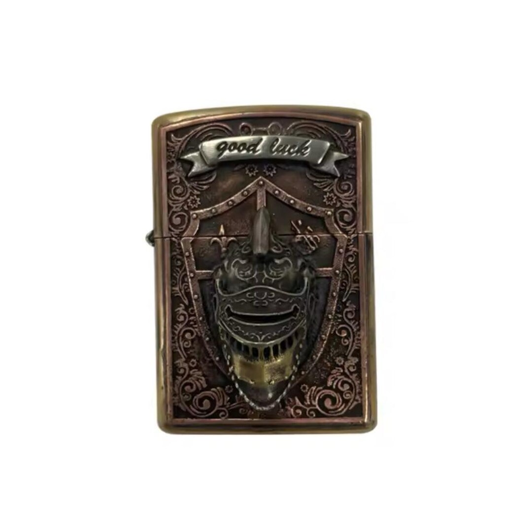 Silver Brass Copper Royal Knight Helmet Good Luck EDC Tool Lighter Case ...