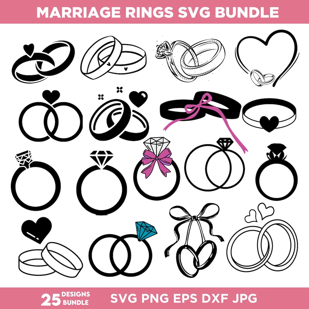 Wedding Rings SVG Bundle: Engagement, Marriage, Diamond Ring Designs ...