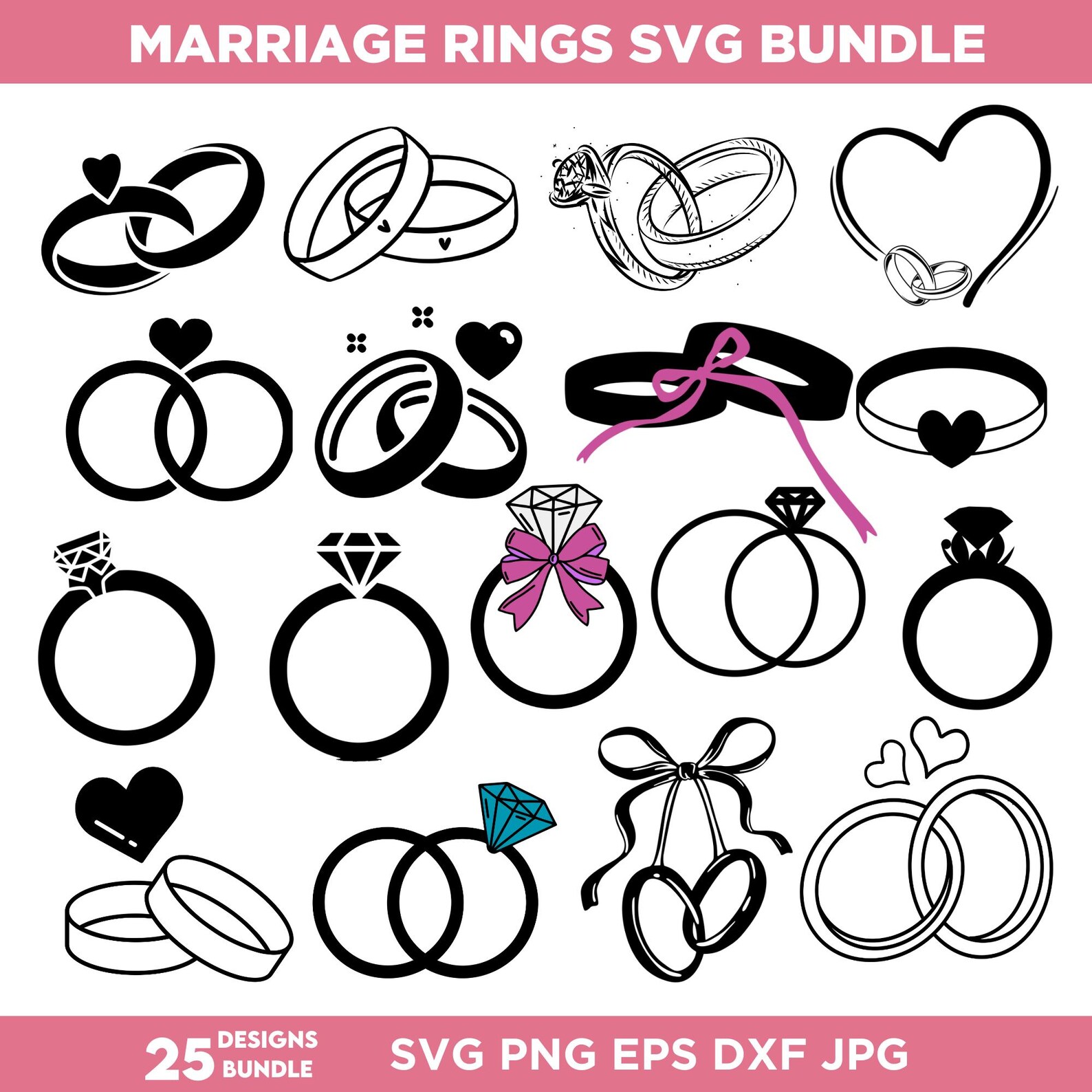 Marriage Rings SVG Bundle, Wedding Rings SVG, Engagement Ring SVG ...