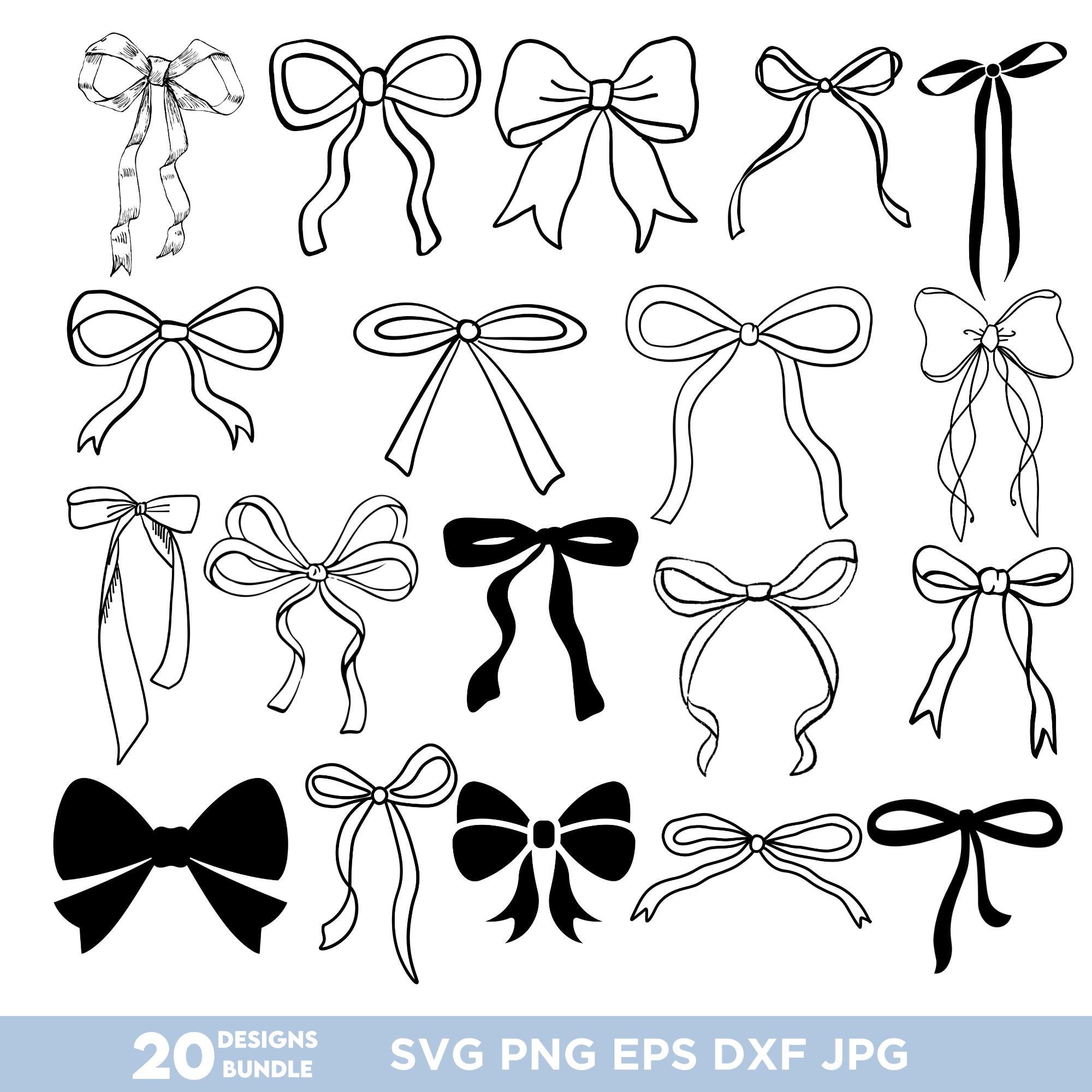 Coquette Ribbon Bow SVG Bundle: Hand Drawn Bow Clipart (digital ...