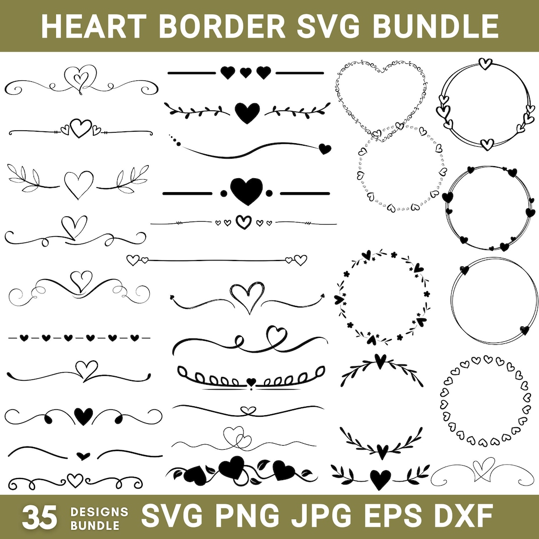 Heart Border Svg Bundle, Heart Border Png, Heart Svg, Heart Wreath Svg ...