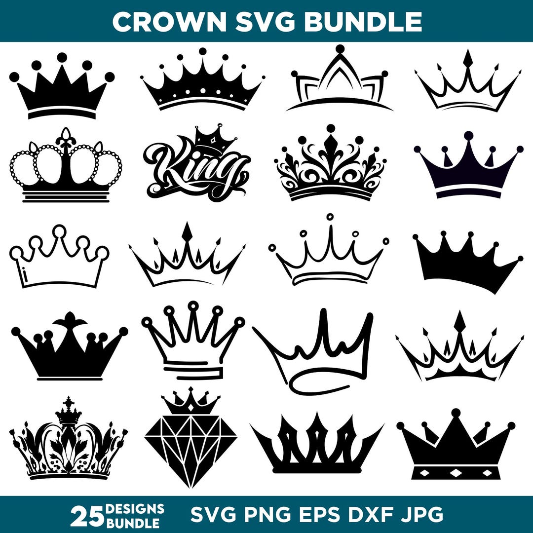 Royal Crown SVG Bundle: King, Queen, Princess Tiara (digital Download ...