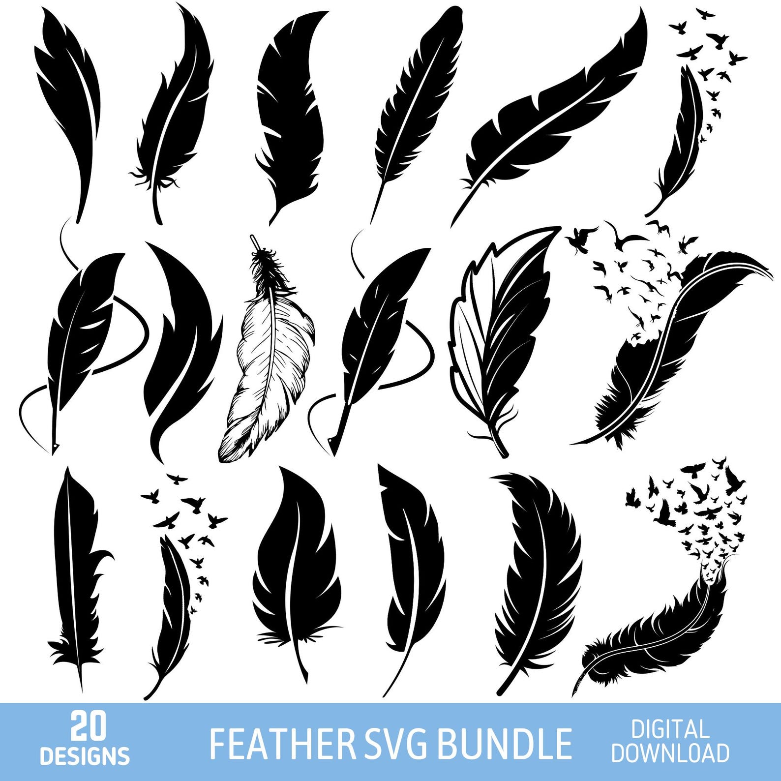 Feathers Svg Bundle, Feathers Png, Feather Clipart, Feather Birds Svg ...