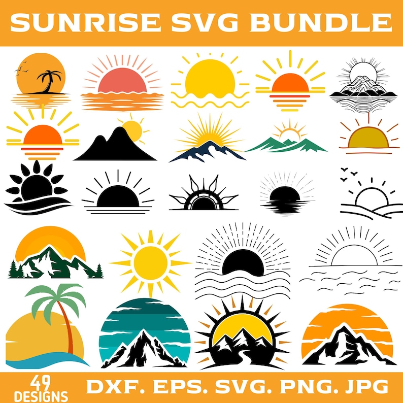 Sunrise & Sunset SVG Bundle: Mountain, Beach, Nature Clipart (digital ...