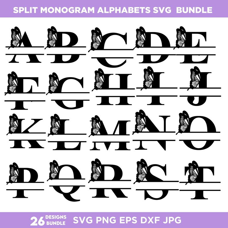 Butterfly Split Monogram SVG Bundle: Custom Letters, Name Initials ...