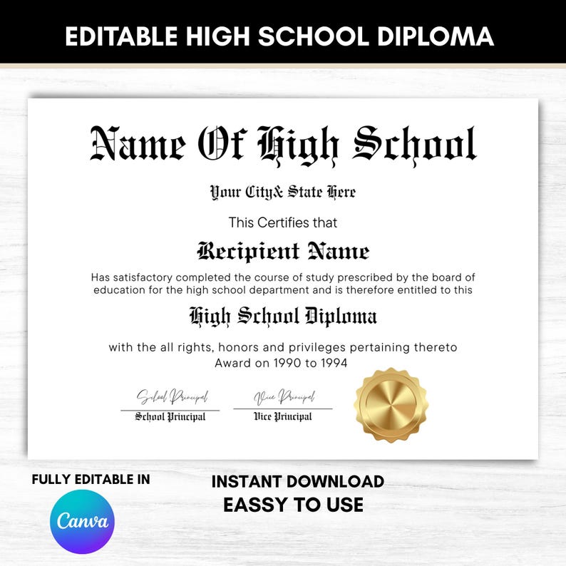 Editable High School Diploma Template: Homeschool Replica (instant ...