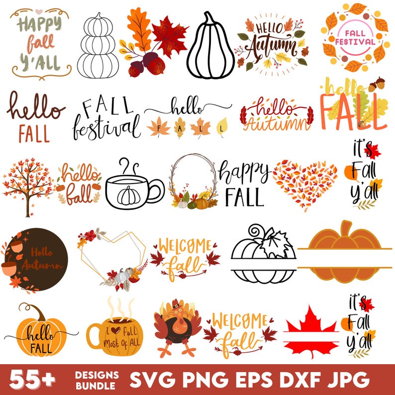 Fall SVG Bundle, Hello Fall Png, Autumn Quotes Cut Files, Pumpkin Spice ...