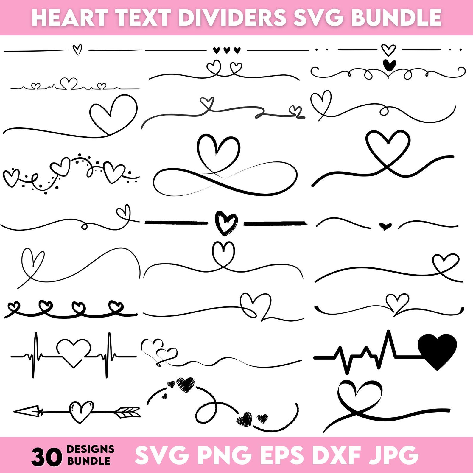 Heart Text Dividers SVG Bundle: Wedding & Valentine's Day Designs ...