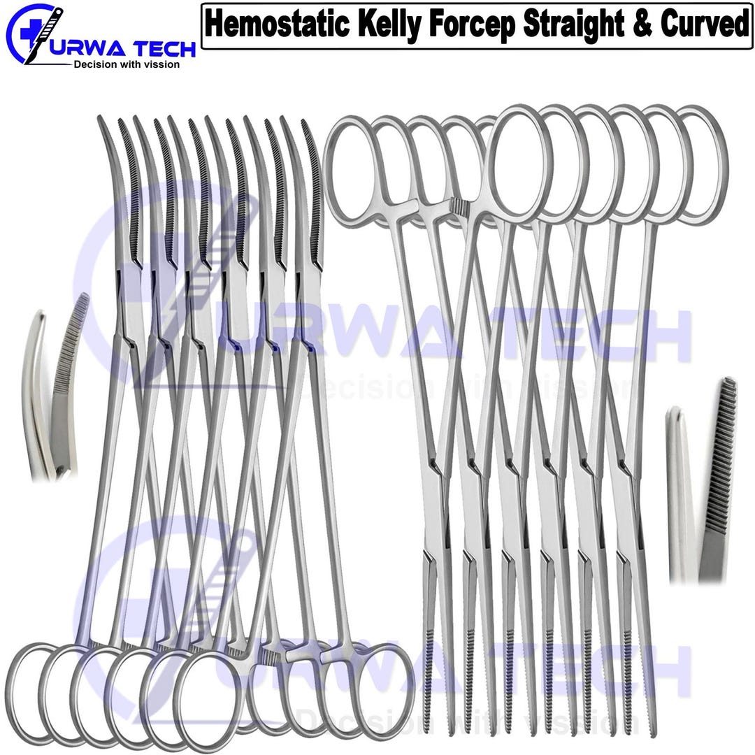 12 Pcs Kelly Hemostat Forceps Straight/curved 5.5 Inch Locking Clamp ...