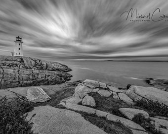 Peggys Point Lighthouse, Peggy's Cove, Nova Scotia, Canada. Watercolor ...