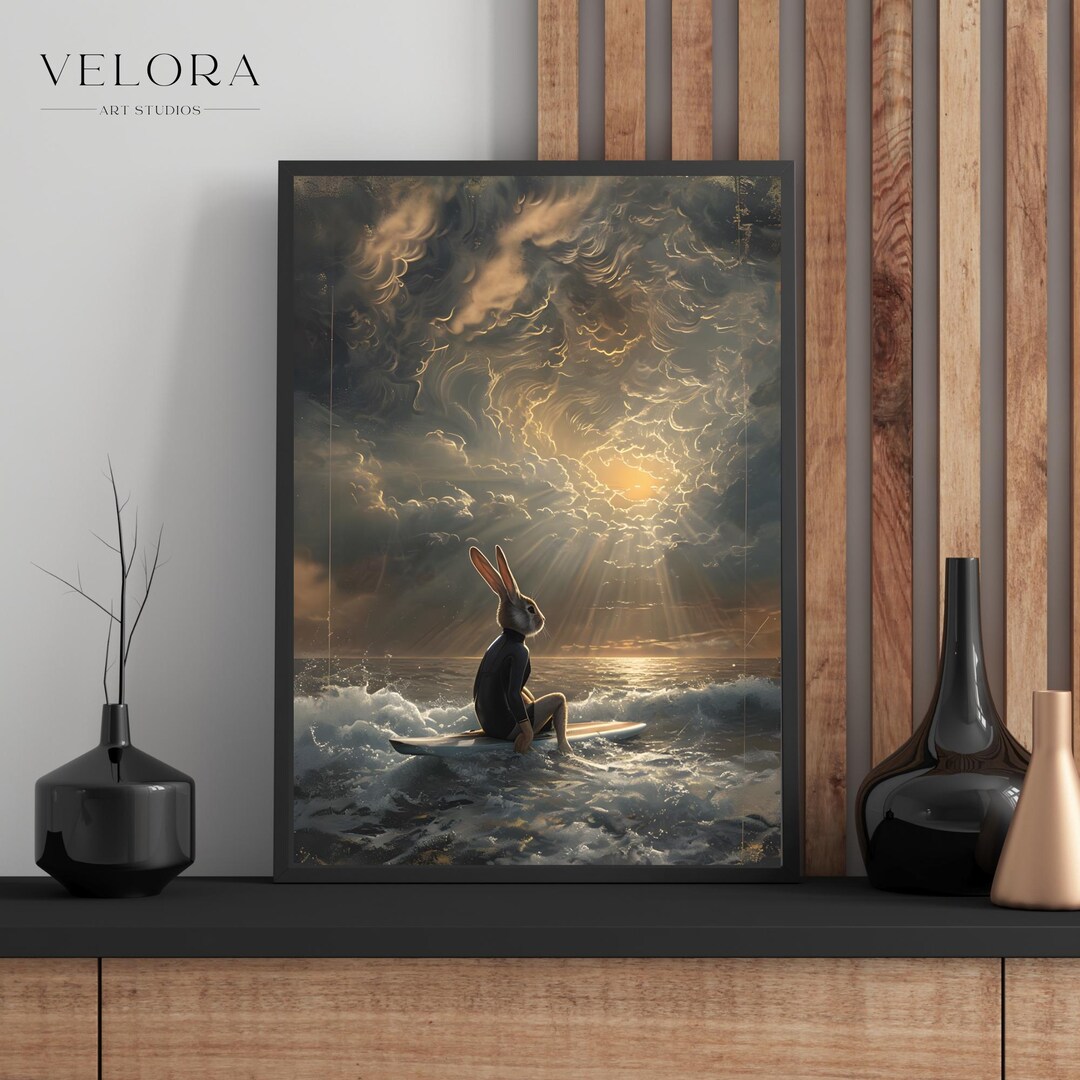 Bunny Surf Digital Poster - Sunset Wall Art | Poster Sea Art Print ...