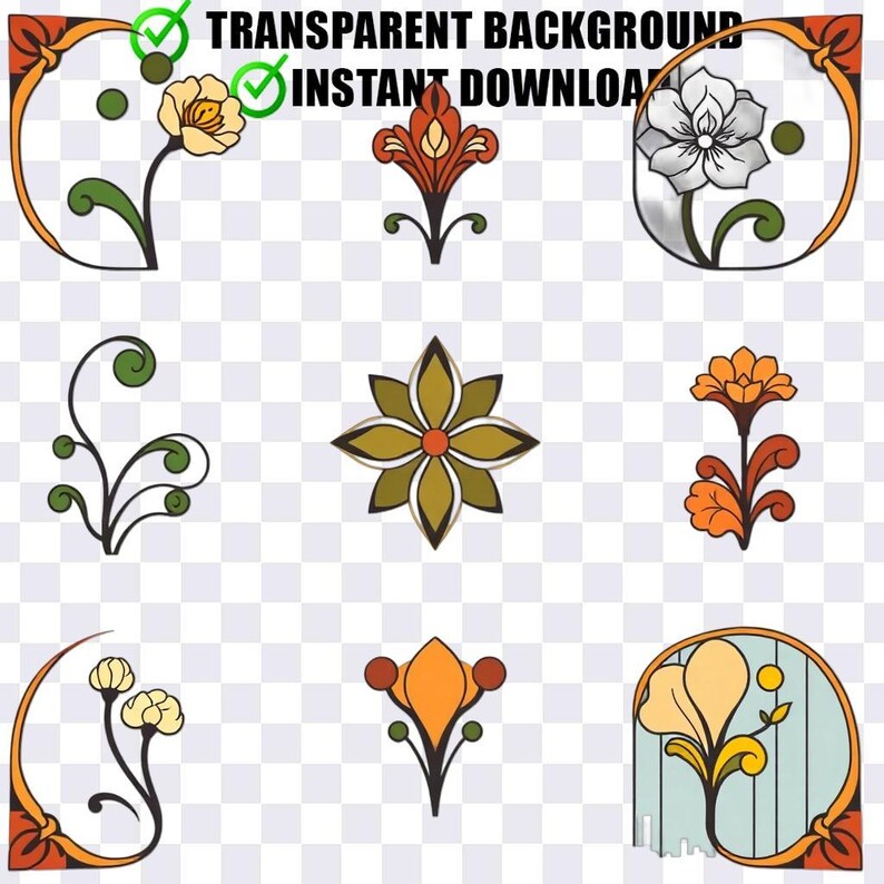 9 Floral Icons PNG – Digital Download, Single File 3x3 Transparent ...