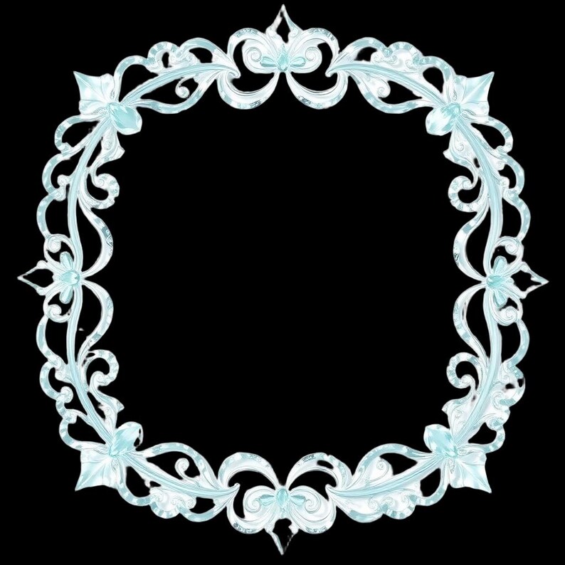 Light Blue Ornate Frame PNG Digital Download, Floral Swirls and Gem ...