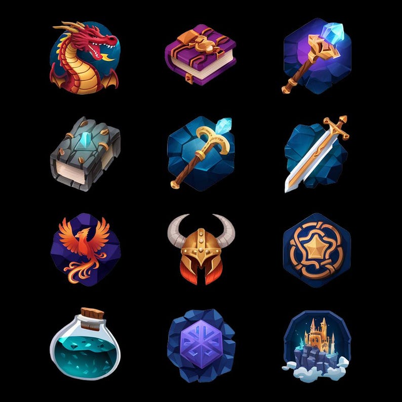 Fantasy Icon Set: 12 Transparent Pngs in 1 Digital Download, Perfect ...