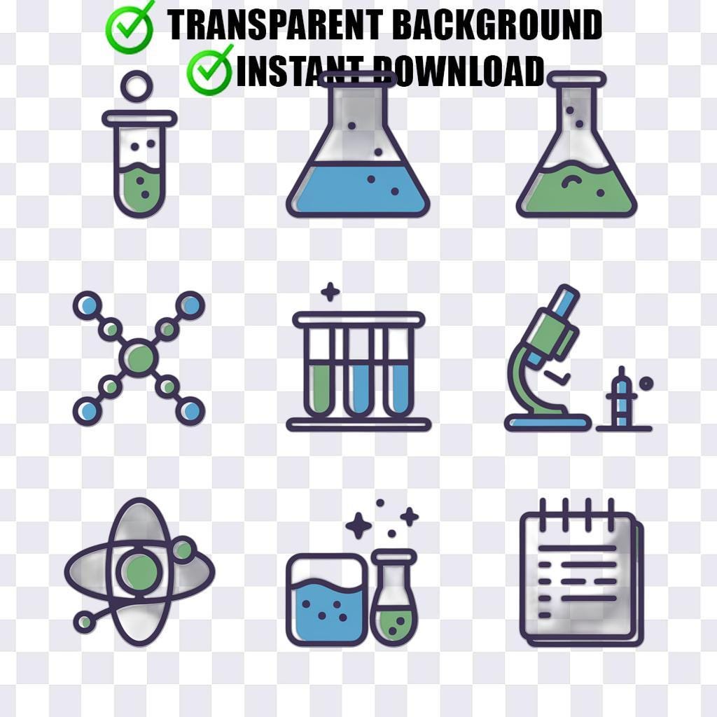 9 Science Icon Set Digital PNG Download, Chemistry & Biology Lab Icons ...