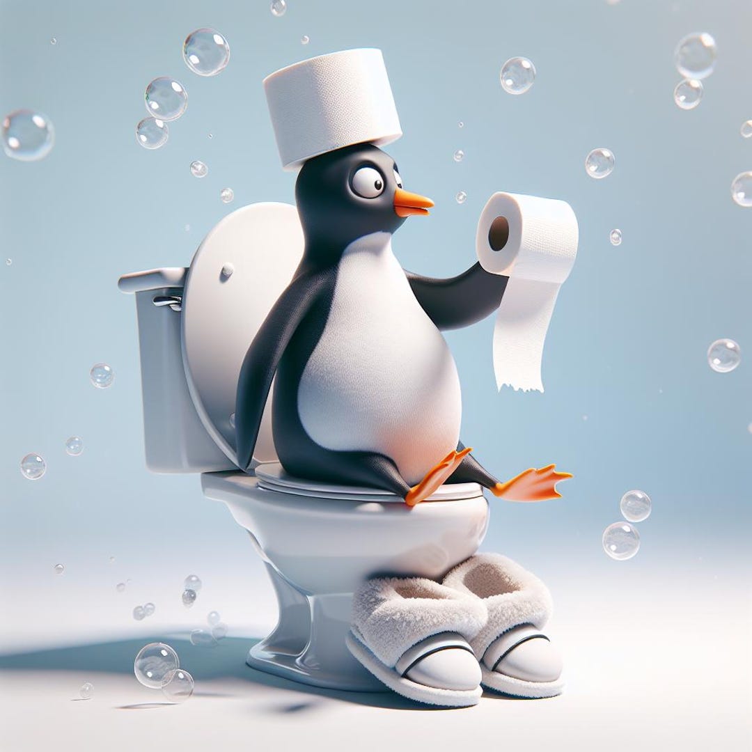 Funny Penguin Bathroom Art – Digital Download of Whimsical Cartoon ...