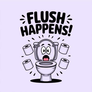 Funny FLUSH HAPPENS Bathroom Art: Cartoon Toilet & Swirling Toilet ...