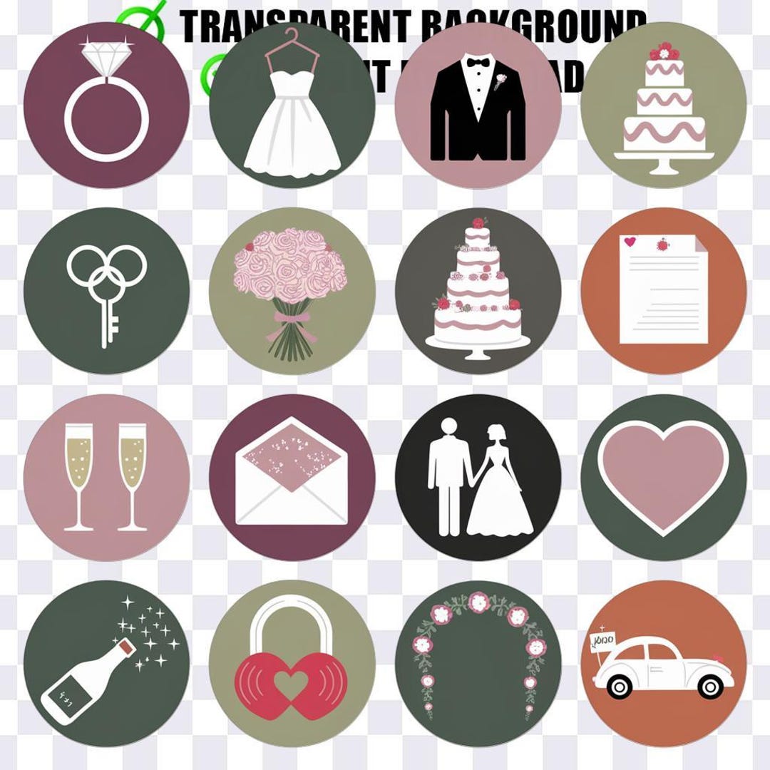 Wedding Icon Set Digital PNG, Transparent Background – All in One File ...