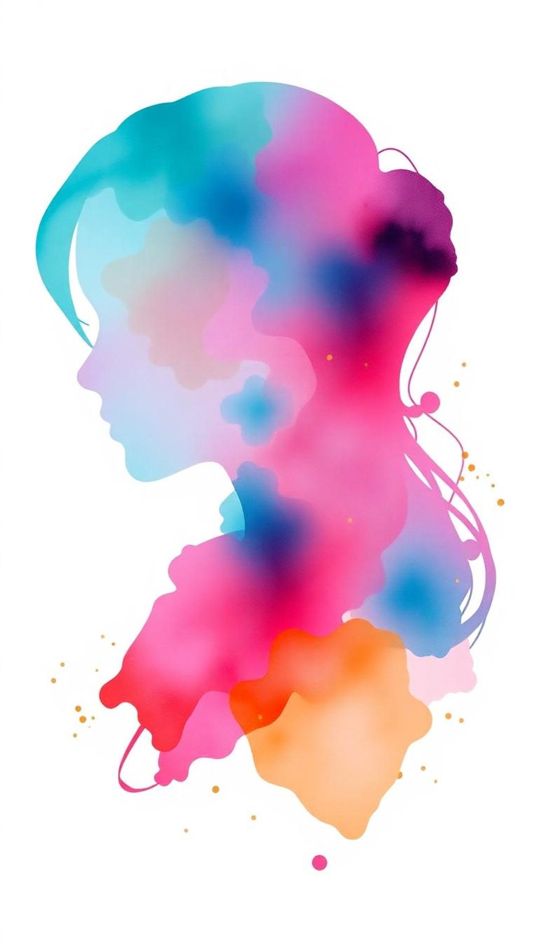 Ethereal Woman Silhouette Art, Vibrant Watercolor Download With ...