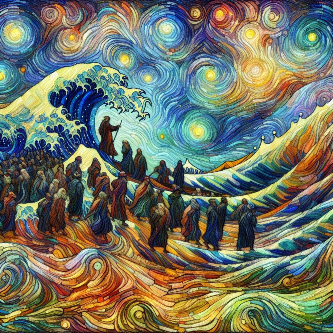 Vibrant Digital Download Art: Moses Parting the Red Sea Scene With ...
