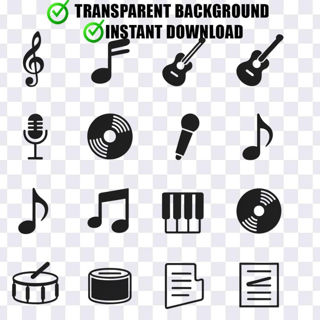 Digital Music Icon Set, 1 File, PNG With Transparent Background, Grid ...