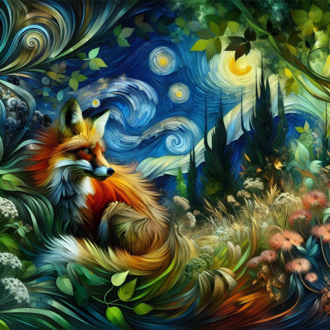 Enchanting Impressionist Fox Digital Download Artwork, Vivid Swirling ...